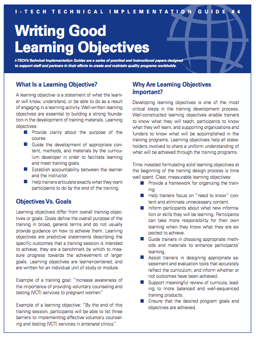 Writing Good Learning Objectives PreventConnect